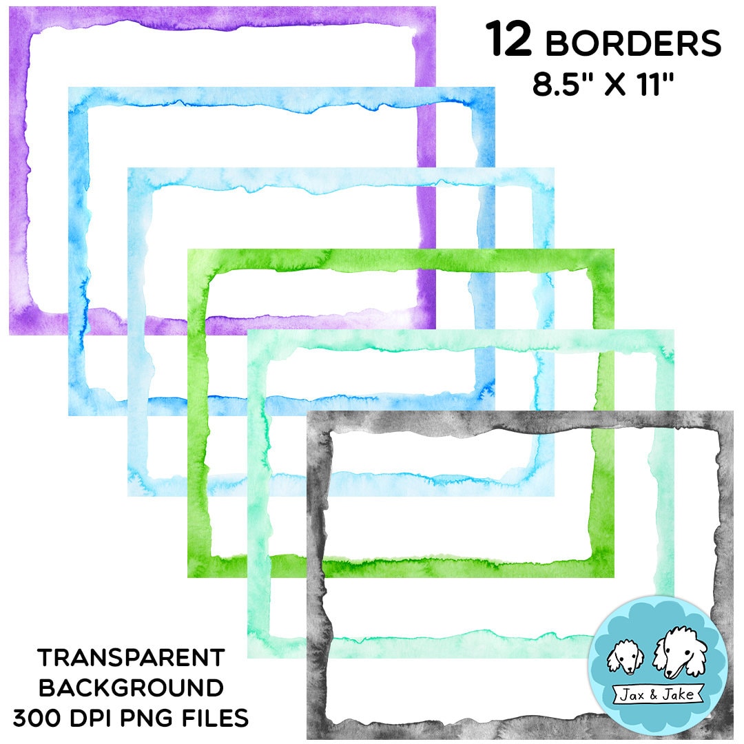 Basic Watercolor Wash Full Page Border Clipart | Colorful Hand-painted ...