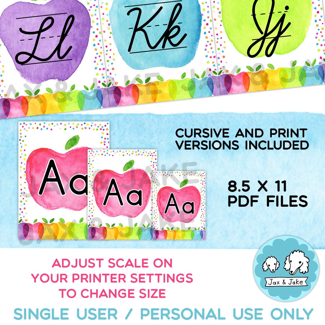 Rainbow Watercolor Confetti Apple Alphabet Posters, Includes Print and ...