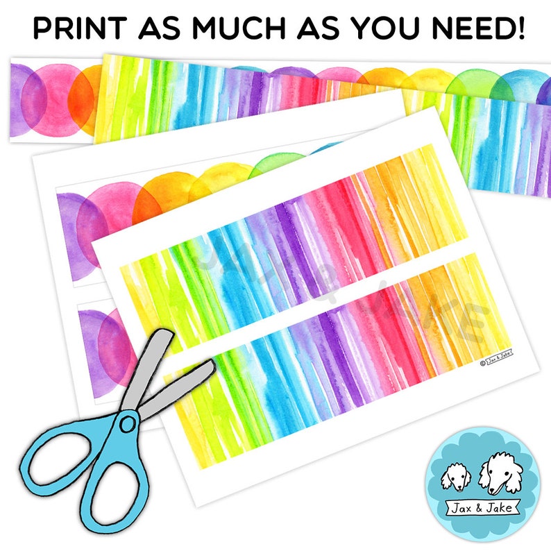 Colorful Rainbow Watercolor Bulletin Board Borders Printable - Etsy