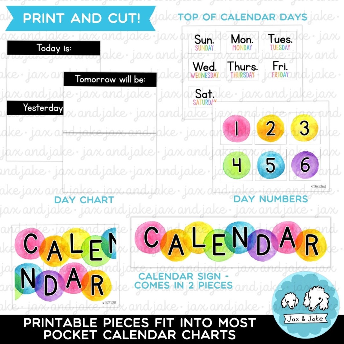 Editable Classroom Calendar Cards for Pocket Chart, Colorful Rainbow ...