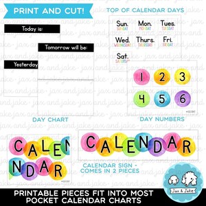 Editable Classroom Calendar Cards for Pocket Chart, Colorful Rainbow ...