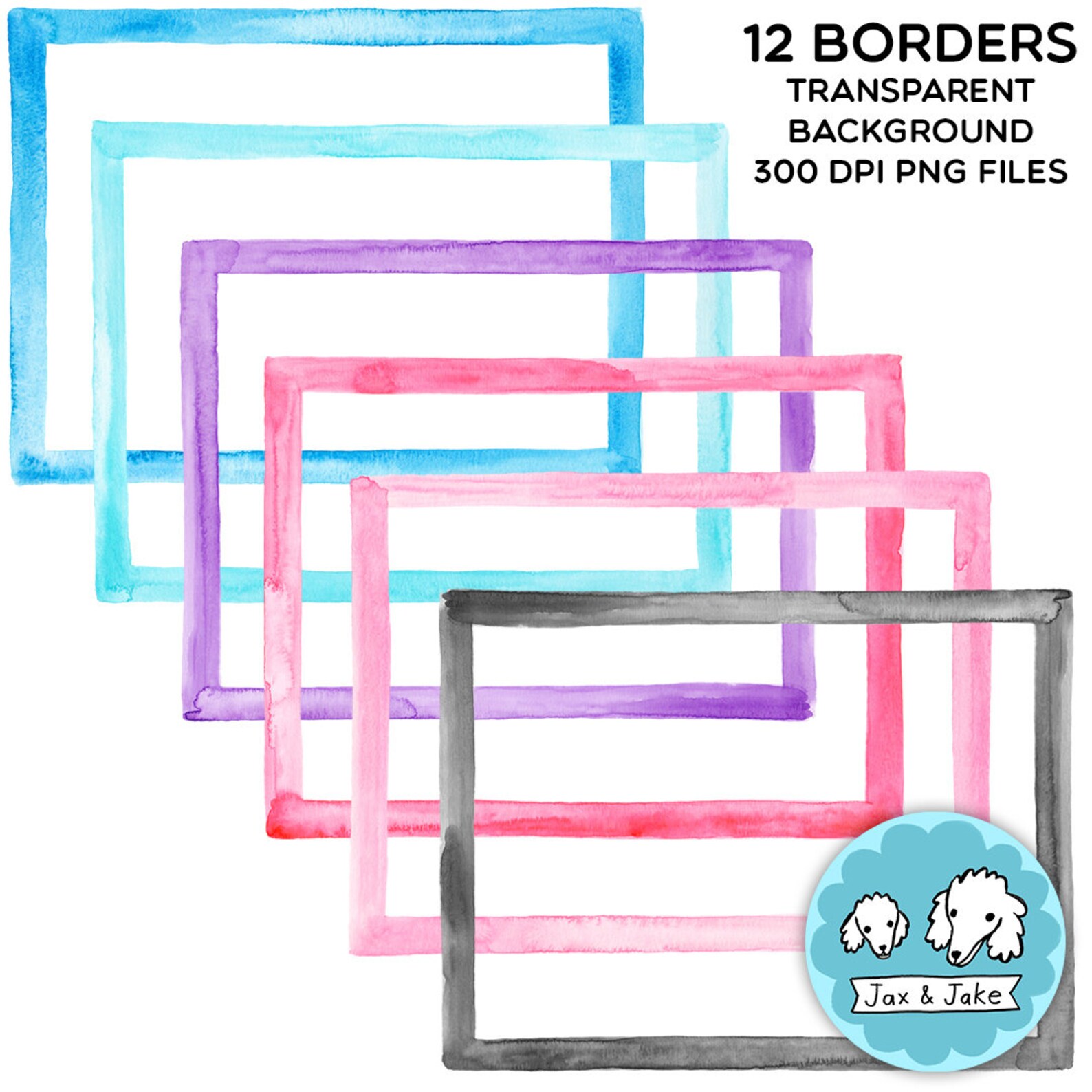 Basic Watercolor Border Clipart Hand-painted Clip Art Page - Etsy