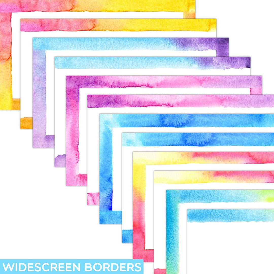 WIDESCREEN Bright Watercolor Blend Border Clipart Google - Etsy