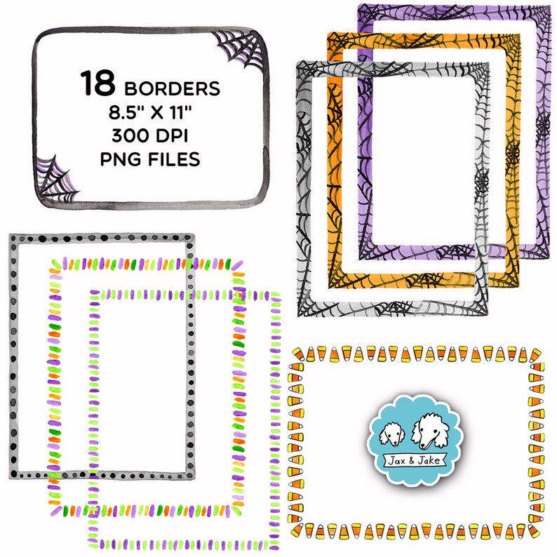 Halloween Watercolor Clipart Borders October Clip Art Cute - Etsy