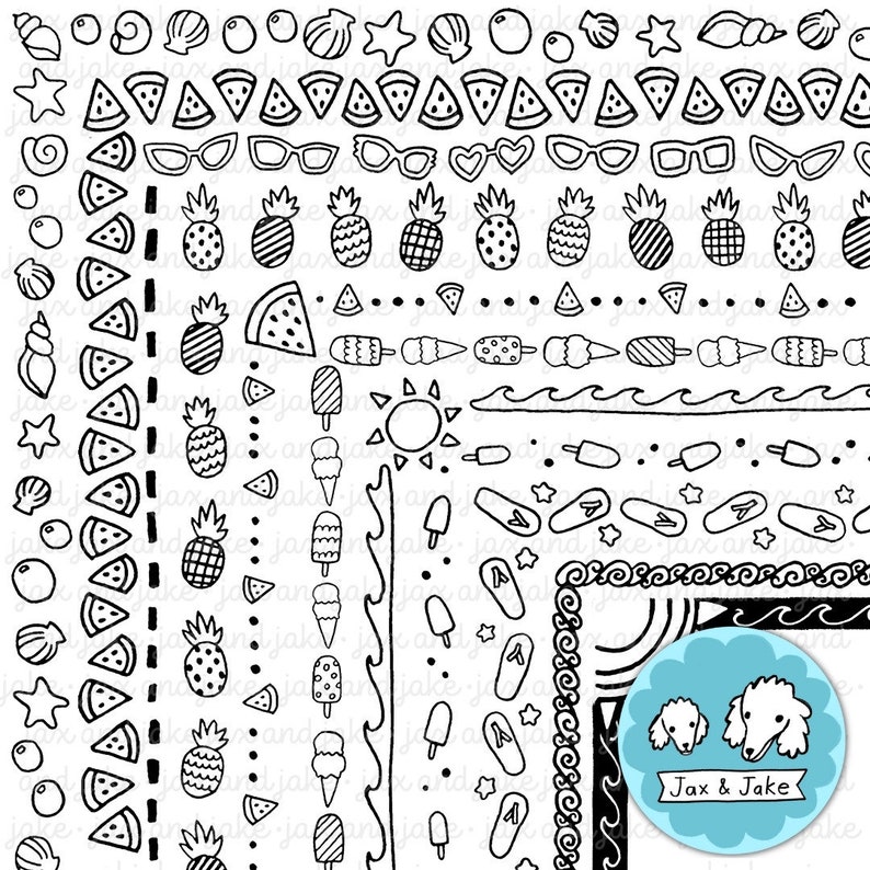 Summer Clipart Borders - Rainbow, Doodle, Watermelon, Pineapple, Sun ...