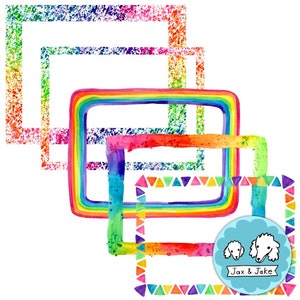 MORE Colorful Rainbow Watercolor Clipart Borders, Clip Art Frames for ...