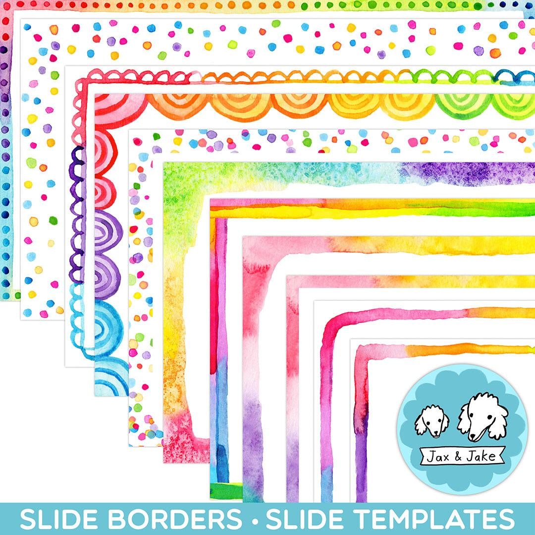 Rainbow Watercolor SLIDE Borders Clipart, Editable Google Slides ...