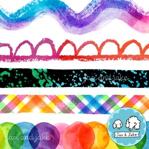 COLORFUL Rainbow Clipart Page Borders, Watercolor and Sketchy Rainbow ...