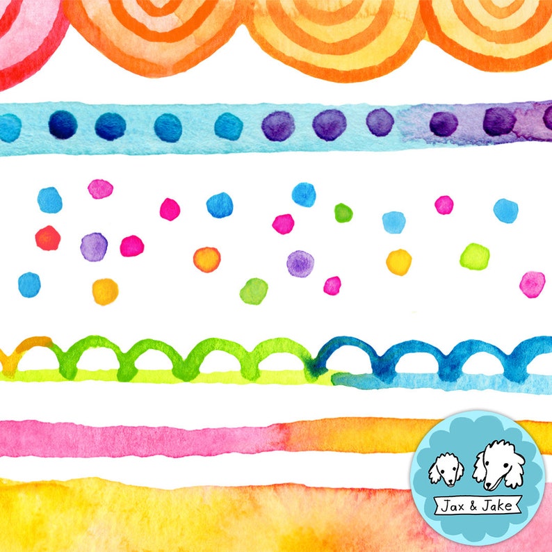 Watercolor Rainbow Clipart Borders, Skinny, Full-page and Confetti Clip ...