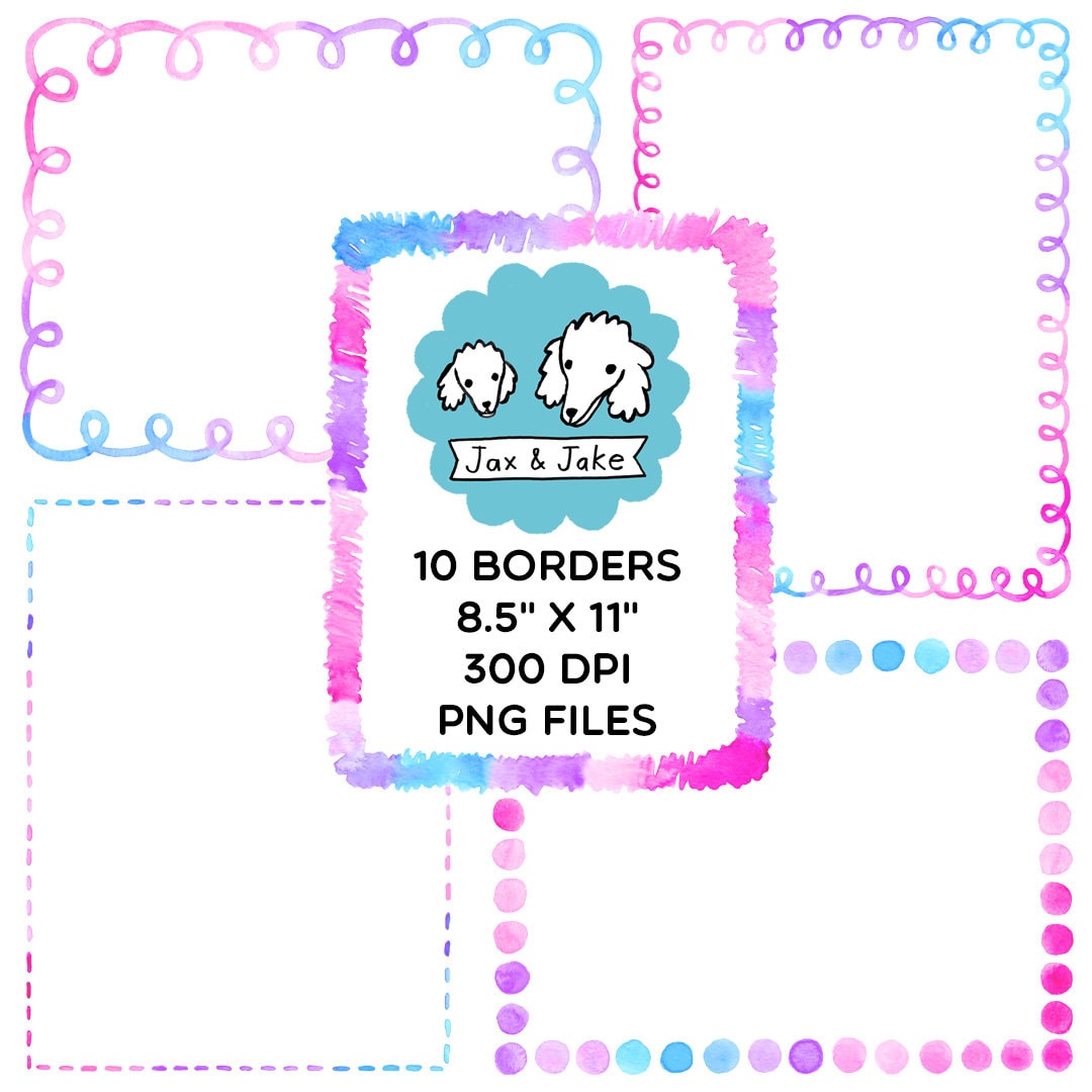 Pastel Clip Art Borders, Pink, Blue, and Purple Watercolor Page Border ...