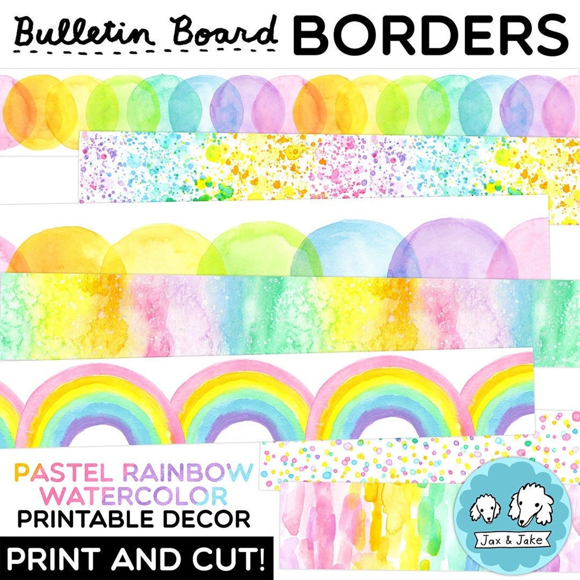 Pastel Rainbow Watercolor Bulletin Board Borders, Classroom Decor for ...