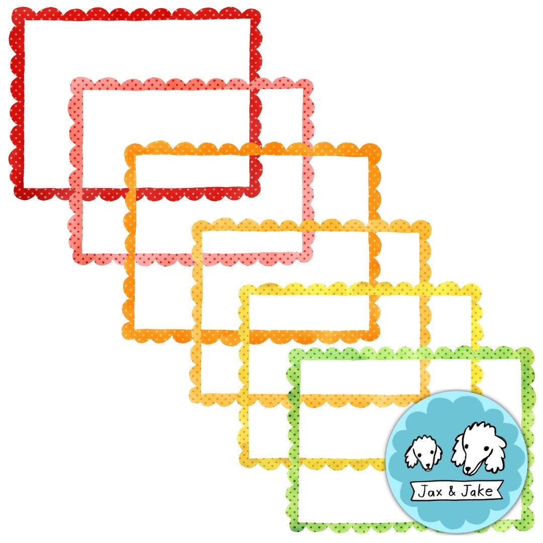 Watercolor Polka Dot Scallop Clipart Borders, Cute Rainbow Watercolor ...