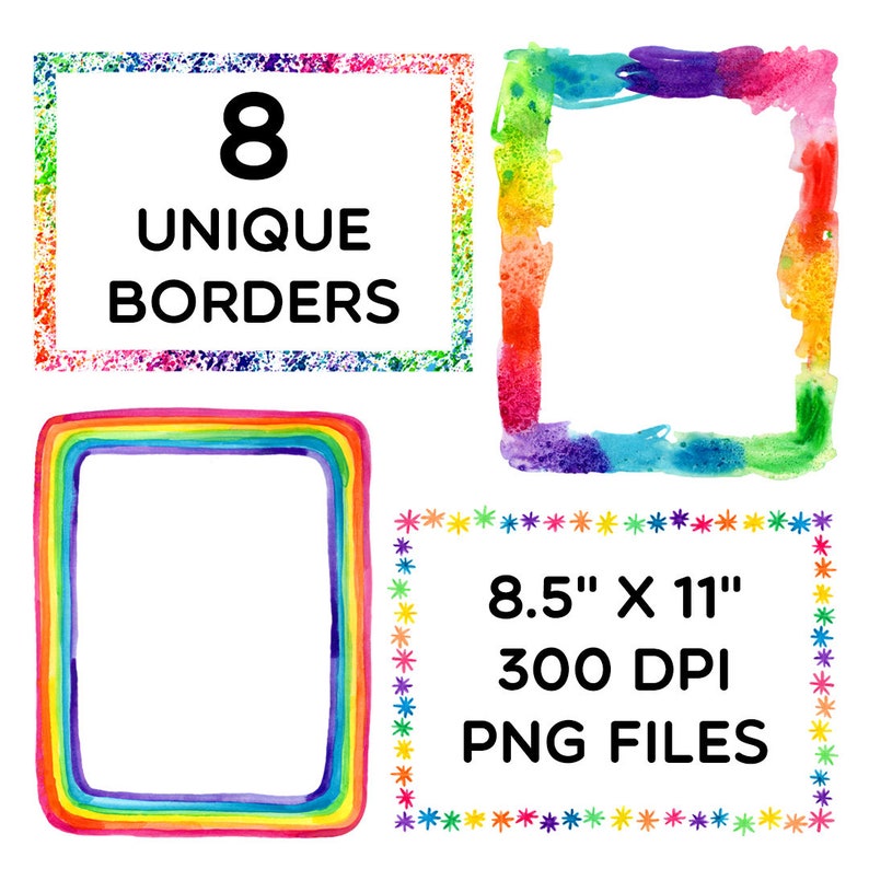MORE Colorful Rainbow Watercolor Clipart Borders Clip Art - Etsy