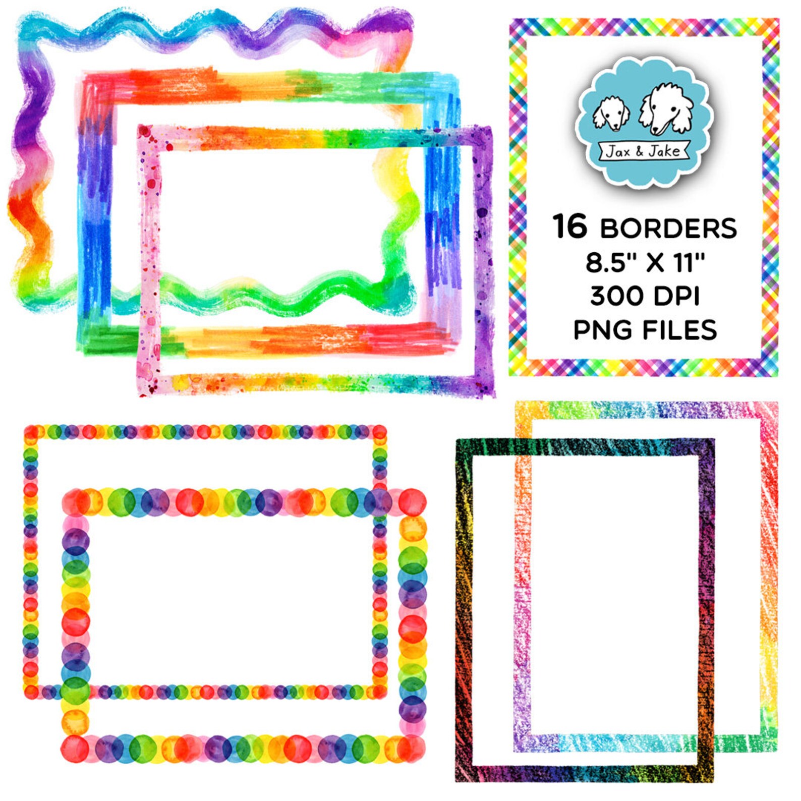 COLORFUL Rainbow Clipart Page Borders Watercolor and Sketchy - Etsy