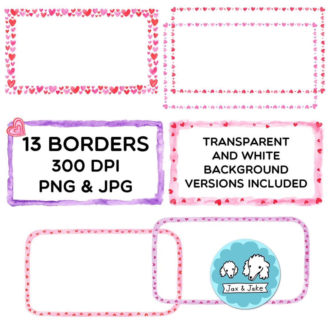 Valentines Day Google Slides Templates, Watercolor SLIDE Border Clipart ...