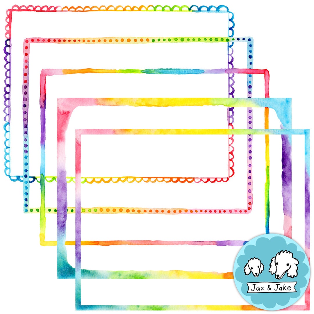 Watercolor Rainbow Clipart Borders, Skinny, Full-page and Confetti Clip ...