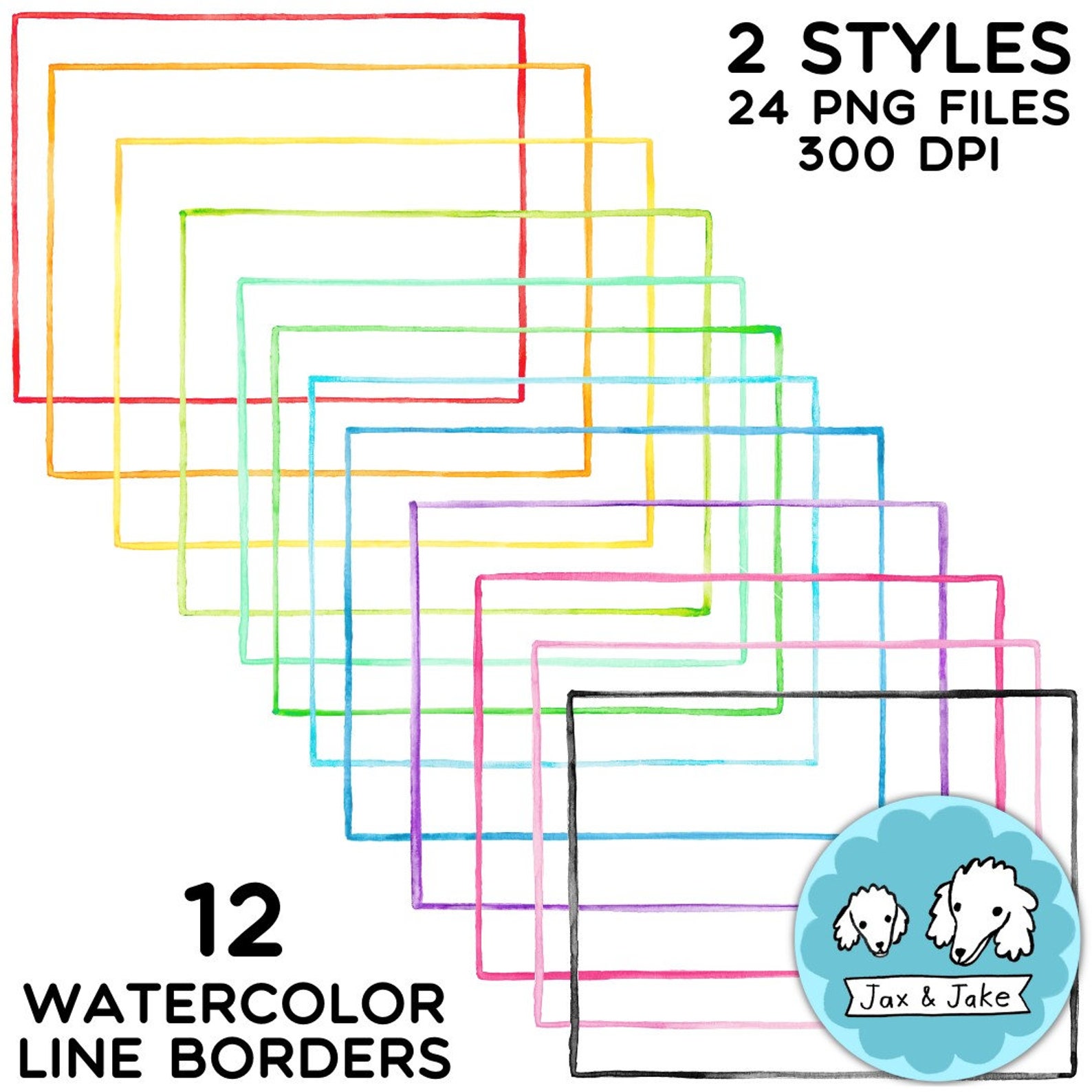 Watercolor Border Clipart, Hand Painted Skinny Dot, Brushstroke Line ...