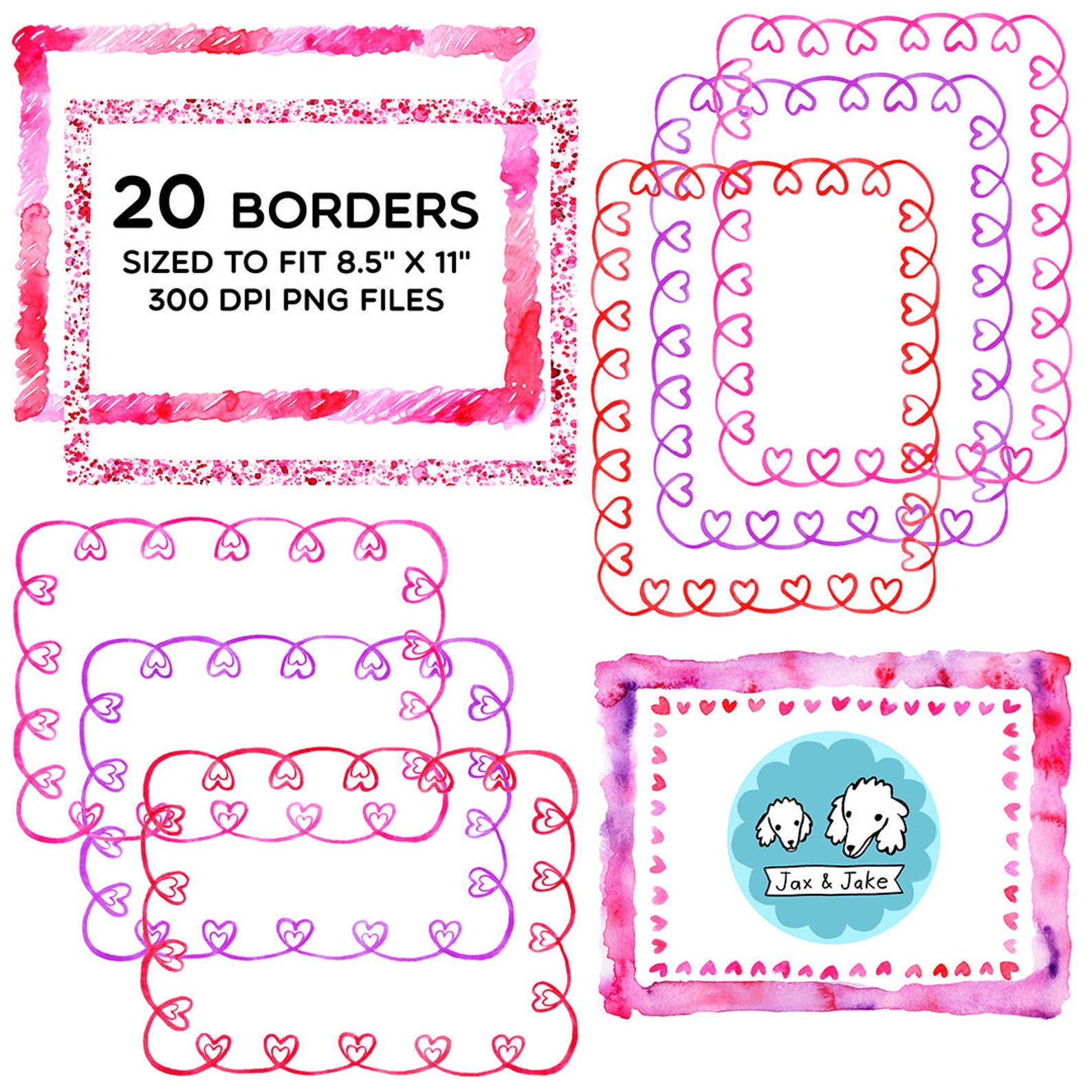 MORE Watercolor Valentines Day Clipart Borders, Valentines Clip Art ...