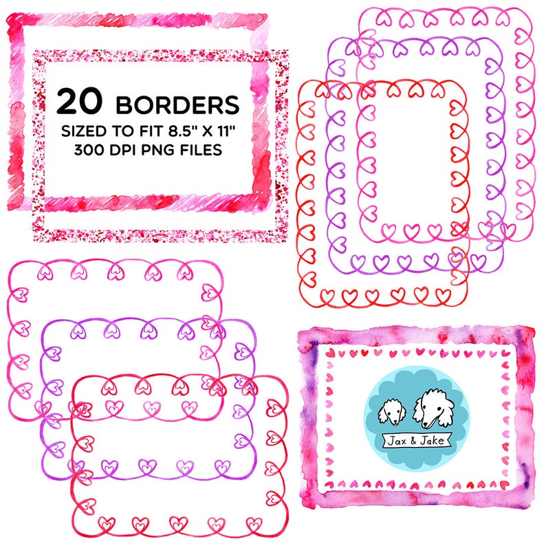 MORE Watercolor Valentines Day Clipart Borders, Valentines Clip Art ...