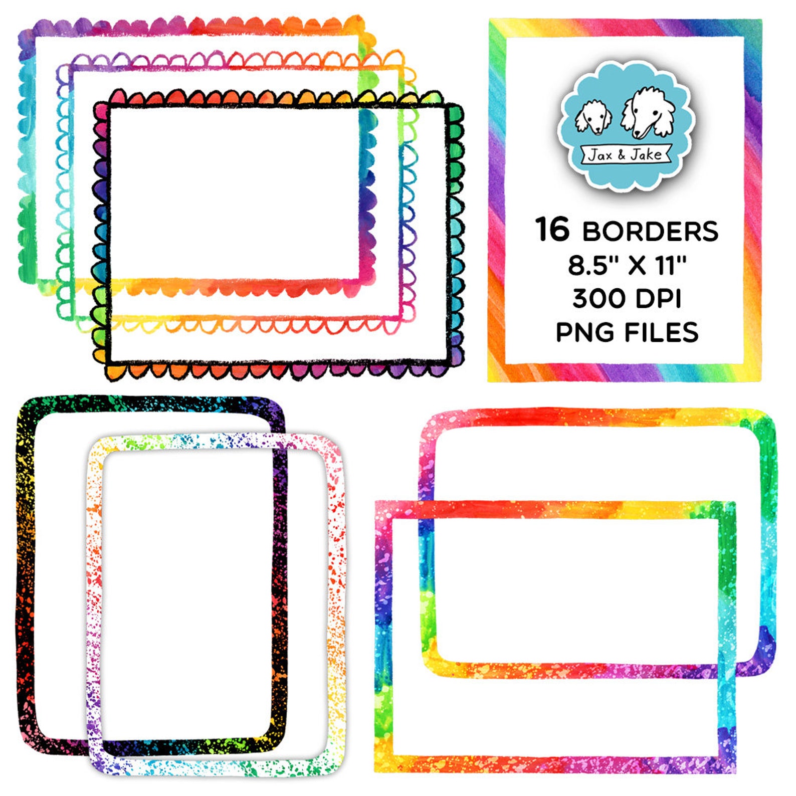 COLORFUL Rainbow Clipart Page Borders Watercolor and Sketchy - Etsy