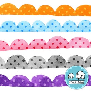 Watercolor Polka Dot Scallop Clipart Borders, Cute Rainbow Watercolor ...