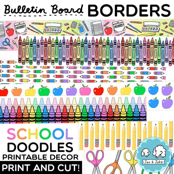 School Supplies Bulletin Board Borders