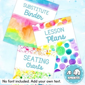 Rainbow Watercolor Editable Binder Covers and Spines, Printable Teacher ...