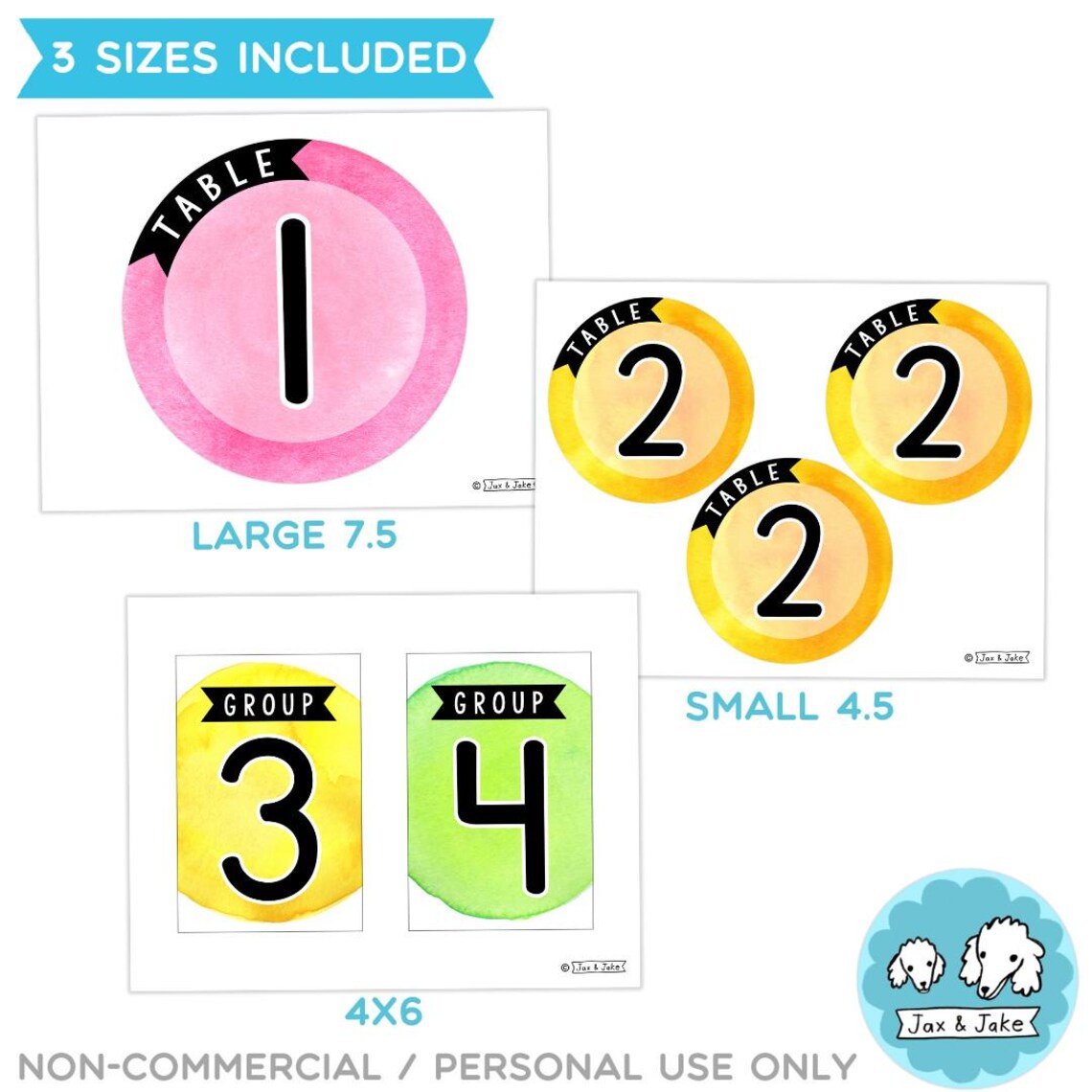 Editable Rainbow Watercolor Table and Group Number Signs Labels 1-8 ...