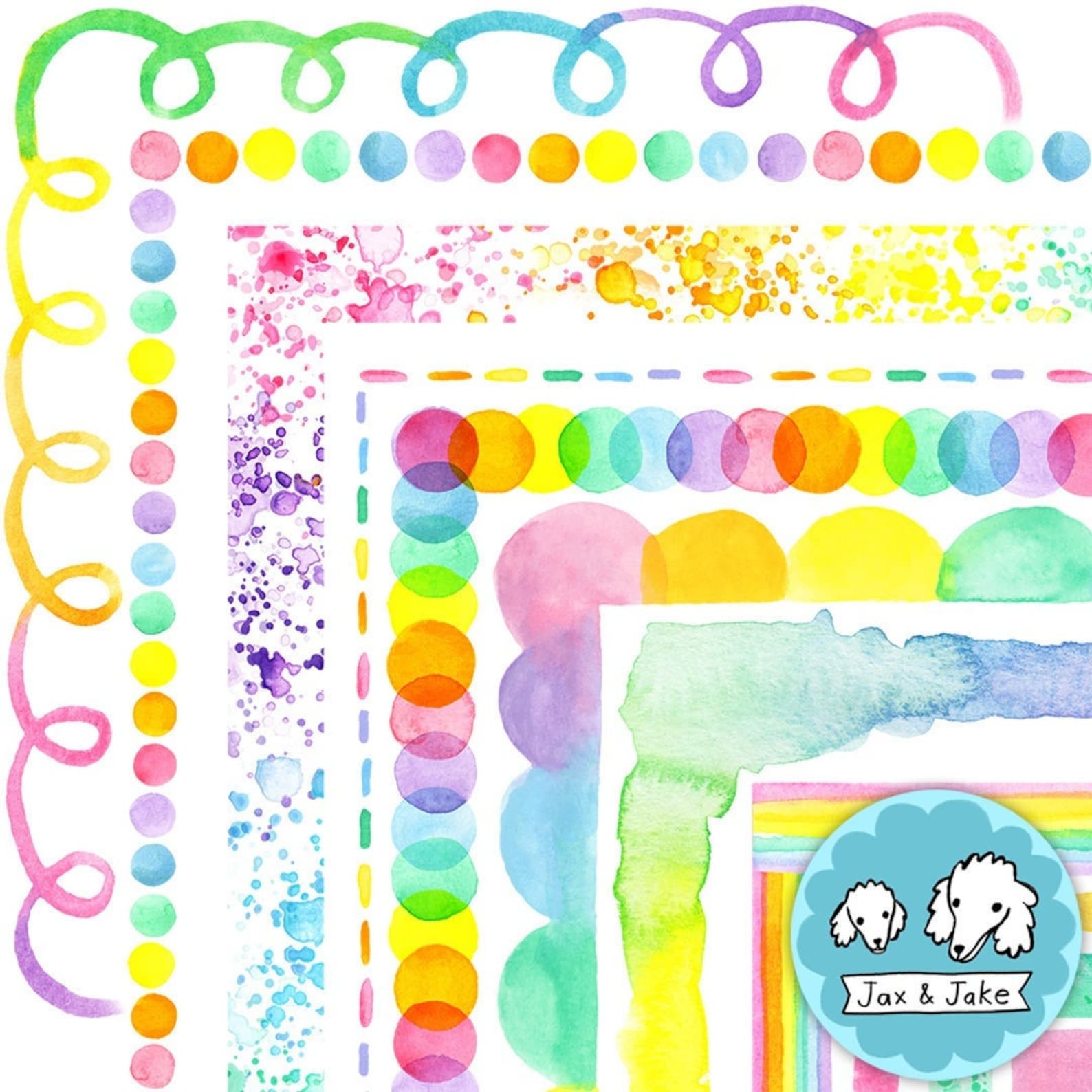 SQUARE Pastel Rainbow Watercolor Borders Watercolor Clip Art - Etsy