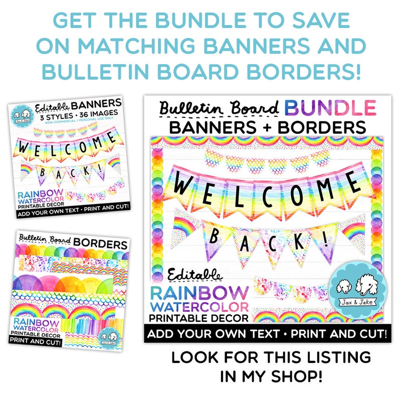 Colorful Rainbow Watercolor Bulletin Board Borders Printable - Etsy