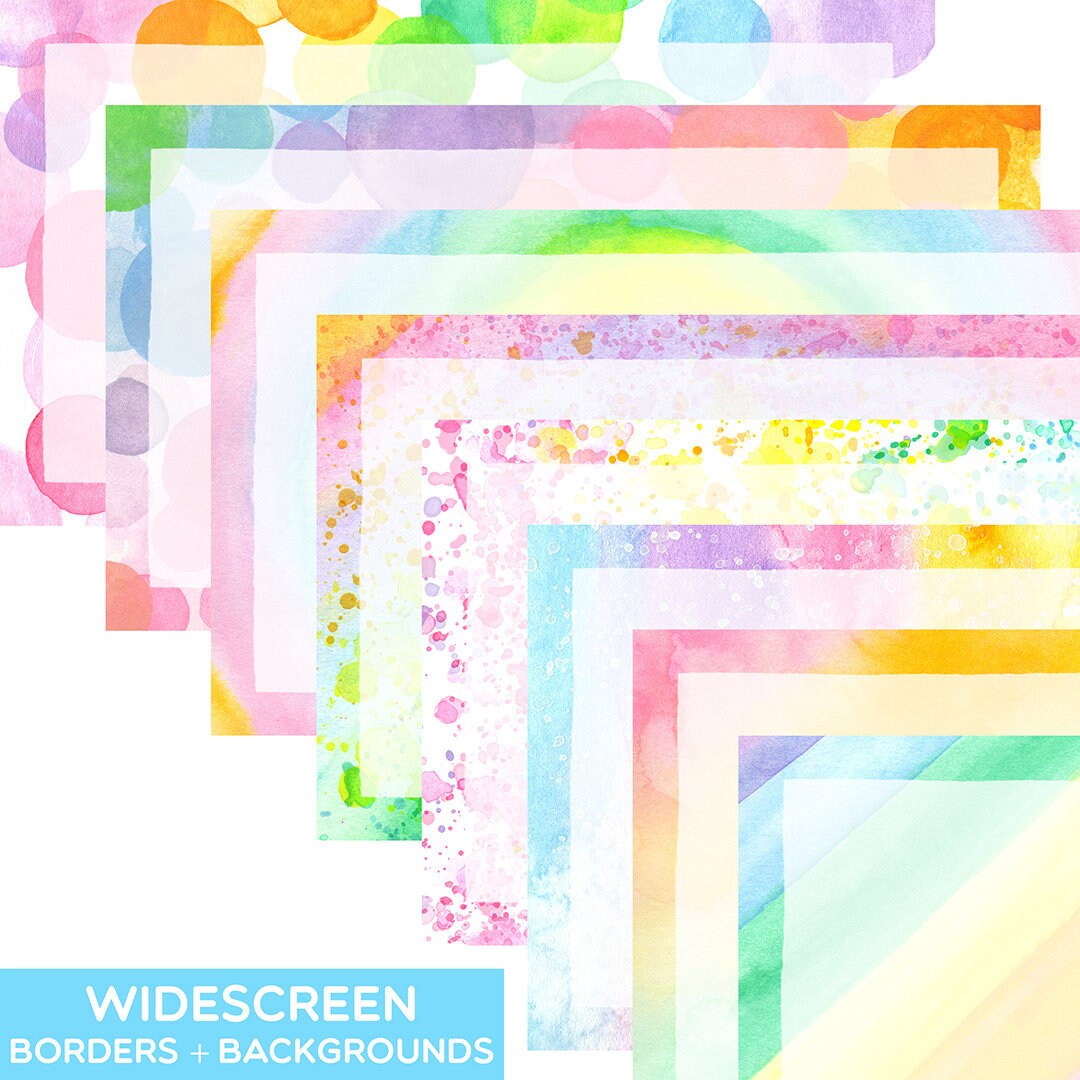 Watercolor Pastel Rainbow SLIDE Borders and Backgrounds Clipart ...