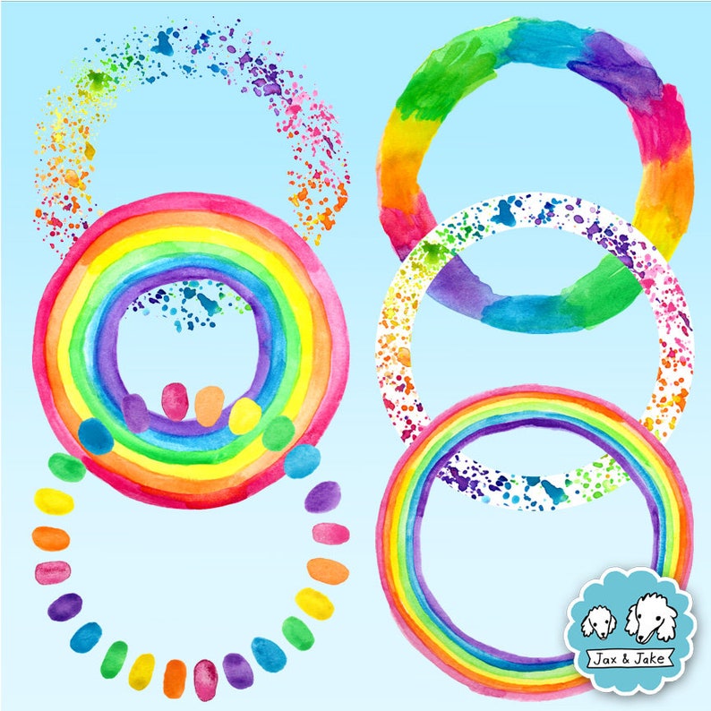 Rainbow Watercolor Circle Clipart Borders Watercolour Border - Etsy