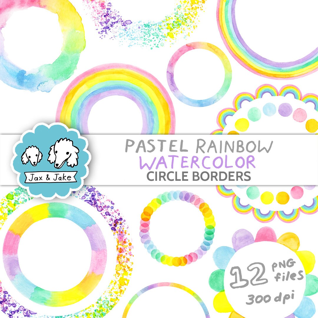 Pastel Rainbow Circle Clipart Borders, Watercolor Rainbow Wreath ...