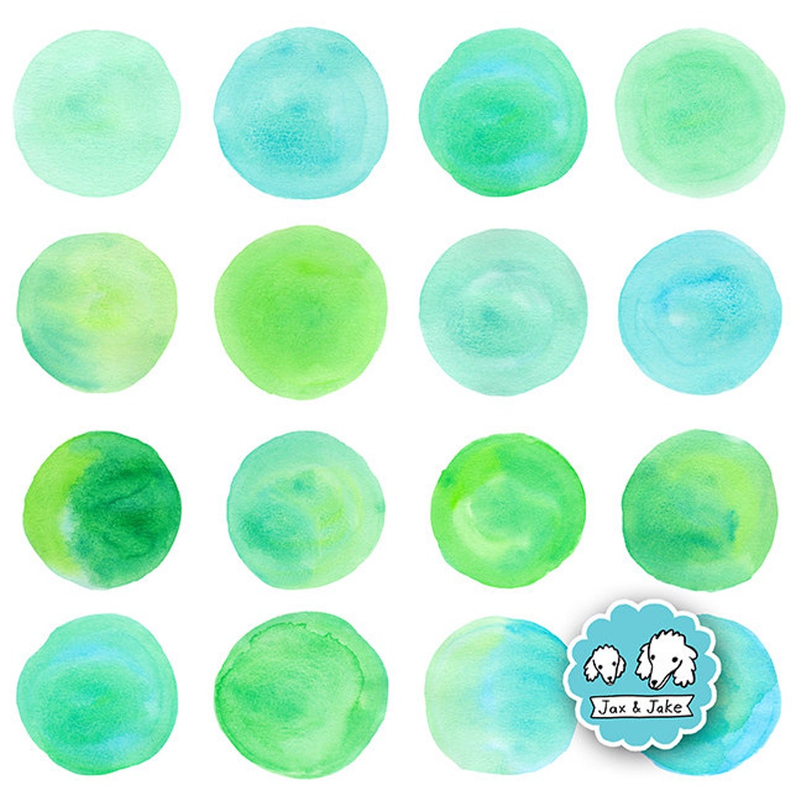 Aqua Blue / Light Green Watercolor Dots / Teal Circles Clipart Circle ...