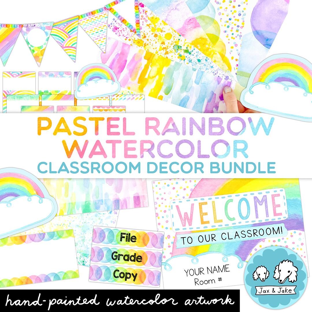 Pastel Rainbow Watercolor Classroom Decor Growing Bundle - Calm Class ...