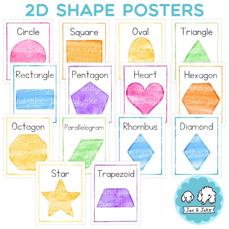 Editable Watercolor 2D and 3D Shape Posters, Printable Classroom ...