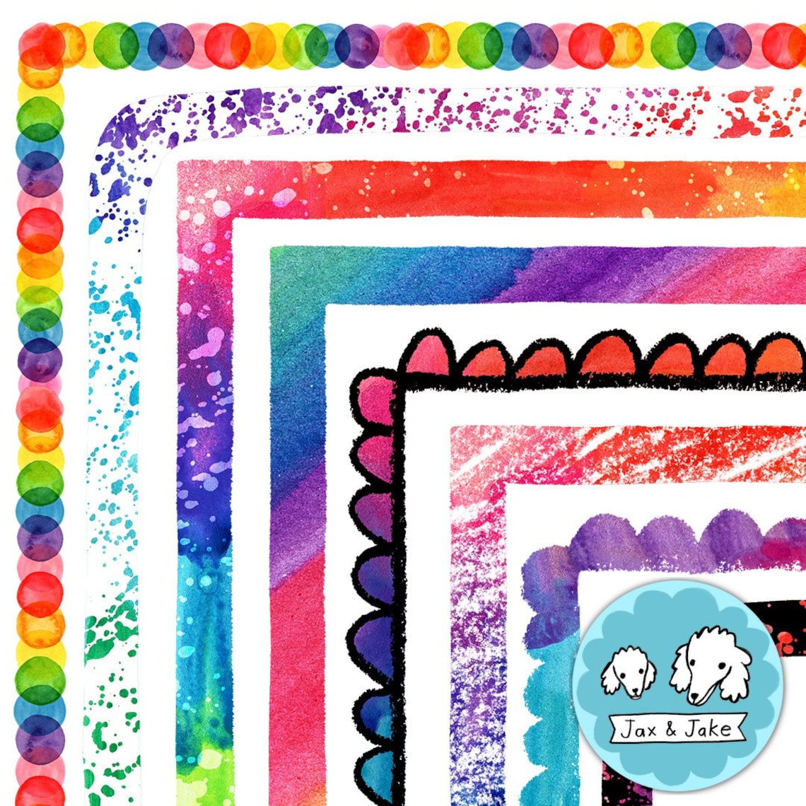 COLORFUL Rainbow Clipart Page Borders, Watercolor and Sketchy Rainbow ...