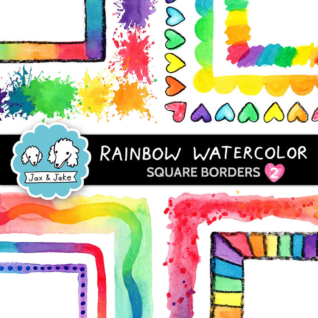 Rainbow Square Borders 2 / Rainbow Watercolor Border Clipart / Rainbow ...