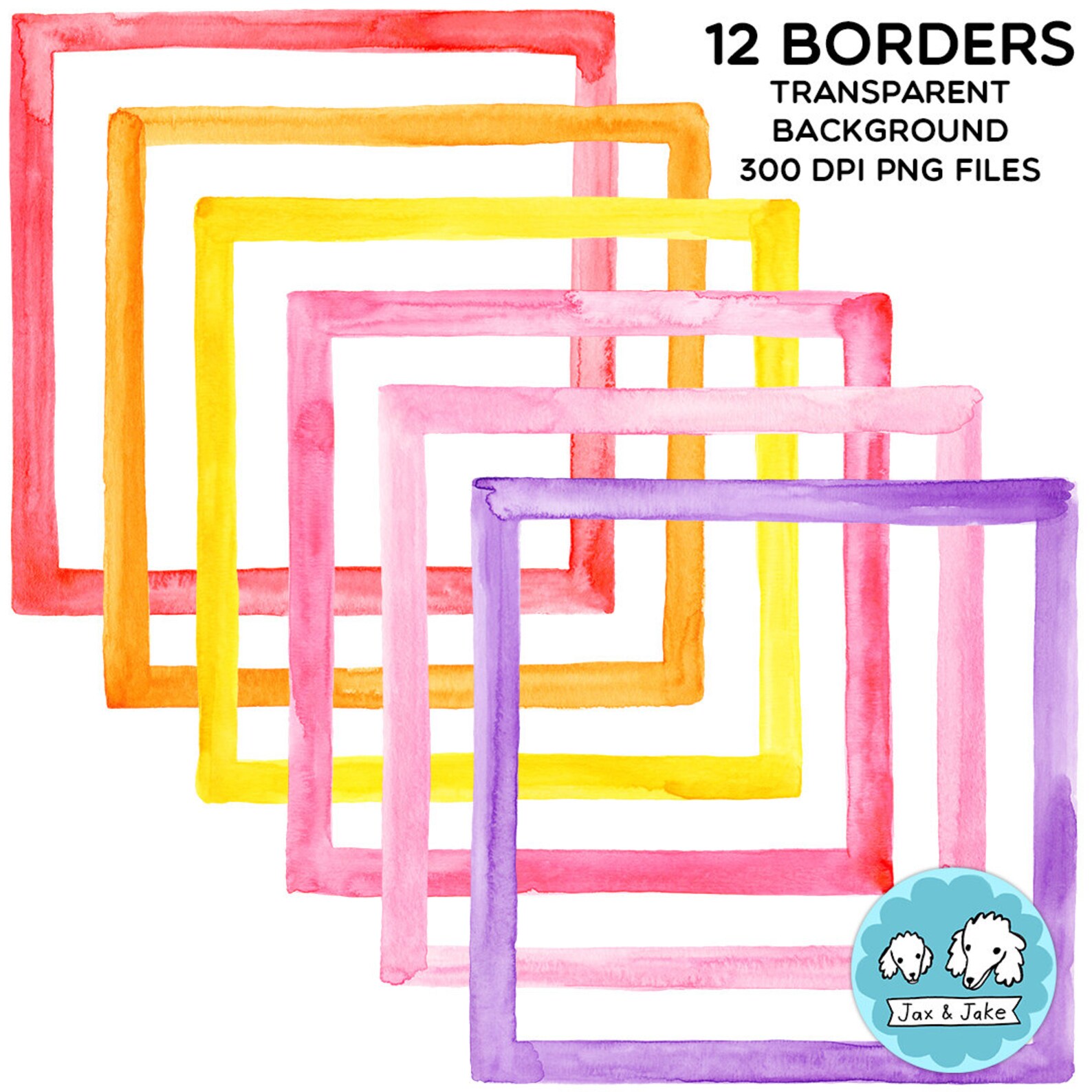 Basic SQUARE Watercolor Border Clipart | Hand-painted Watercolour Clip ...