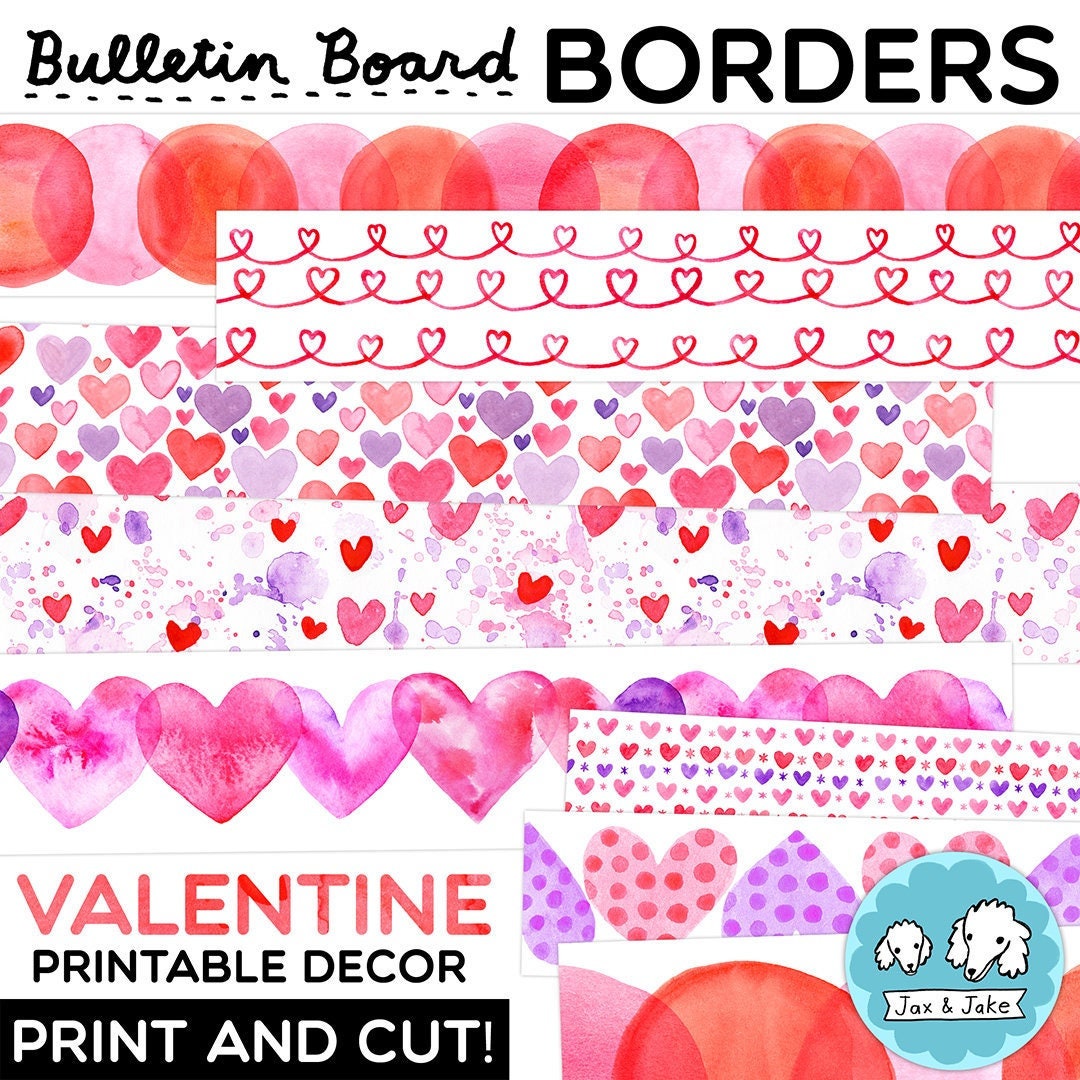 Valentine Bulletin Board Borders Valentines Day Watercolor - Etsy
