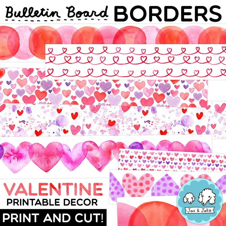 Valentine Bulletin Board Borders - Valentines Day Watercolor Classroom ...