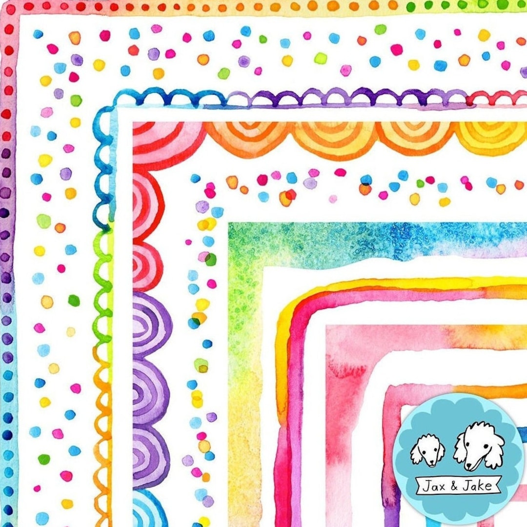Watercolor Rainbow Clipart Borders, Skinny, Full-page and Confetti Clip ...