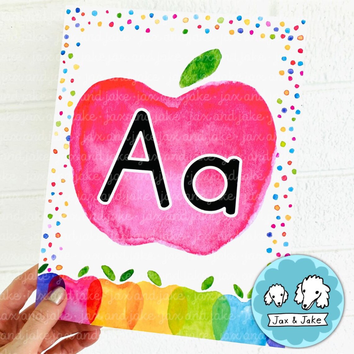Rainbow Watercolor Confetti Apple Alphabet Posters, Includes Print and ...