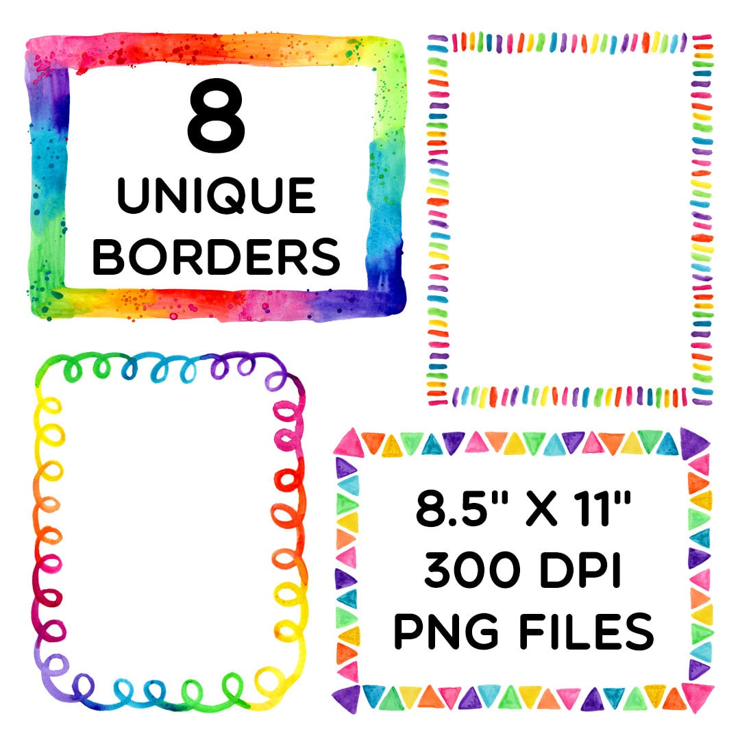 MORE Colorful Rainbow Watercolor Clipart Borders Clip Art - Etsy