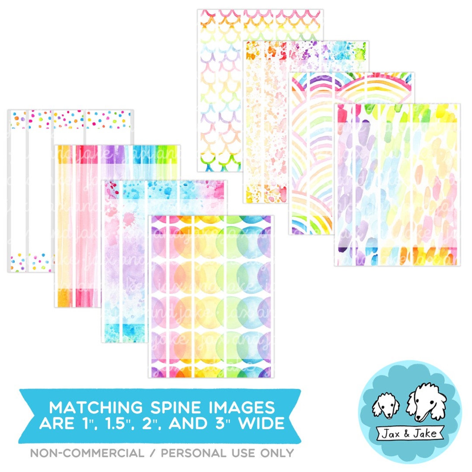 Hand Painted Rainbow Watercolor Editable Binder Covers and Spines ...