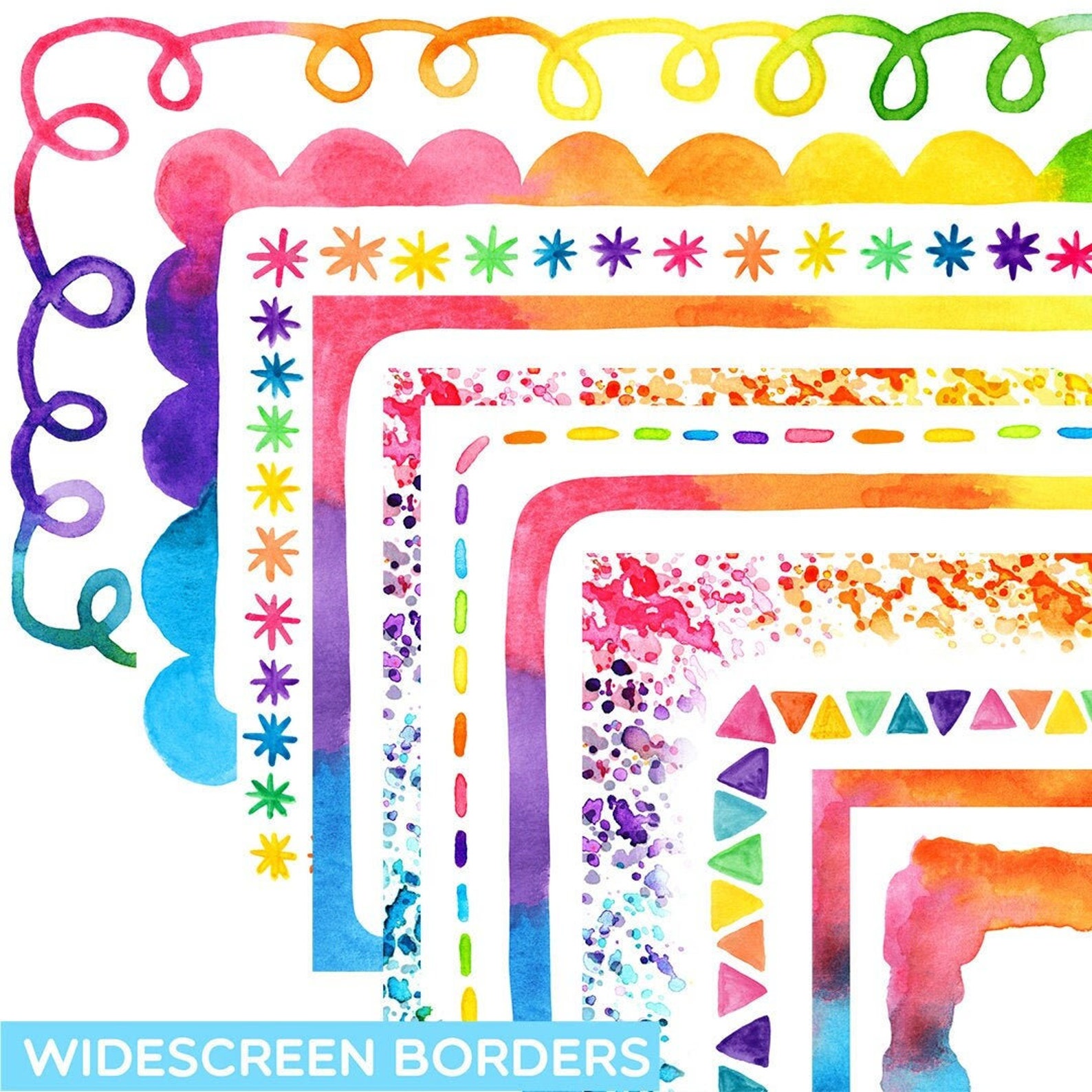 Rainbow Watercolor Border SLIDE Borders Clipart Editable - Etsy