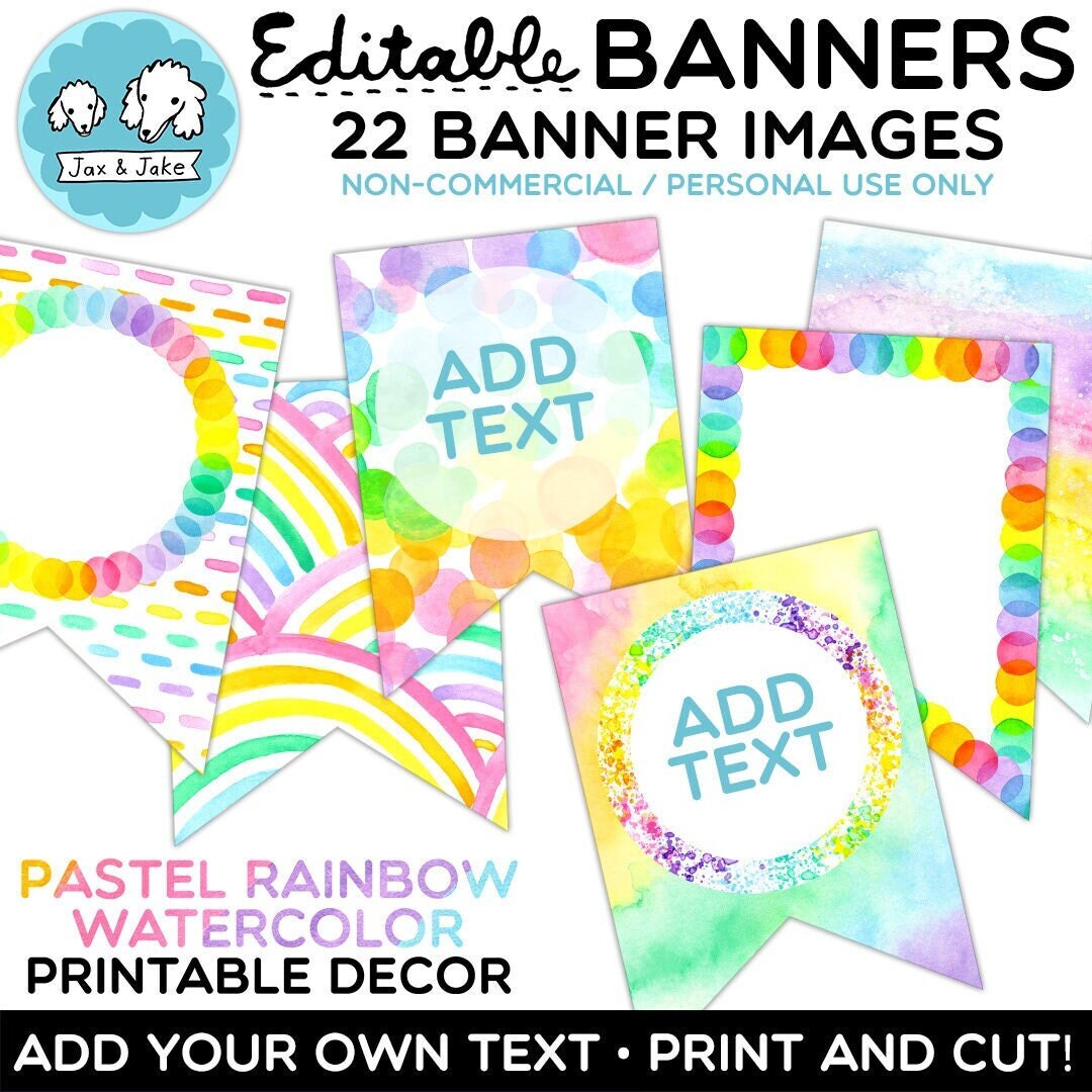 Watercolor Pastel Rainbow Editable Banners, Bulletin Board Decorations ...