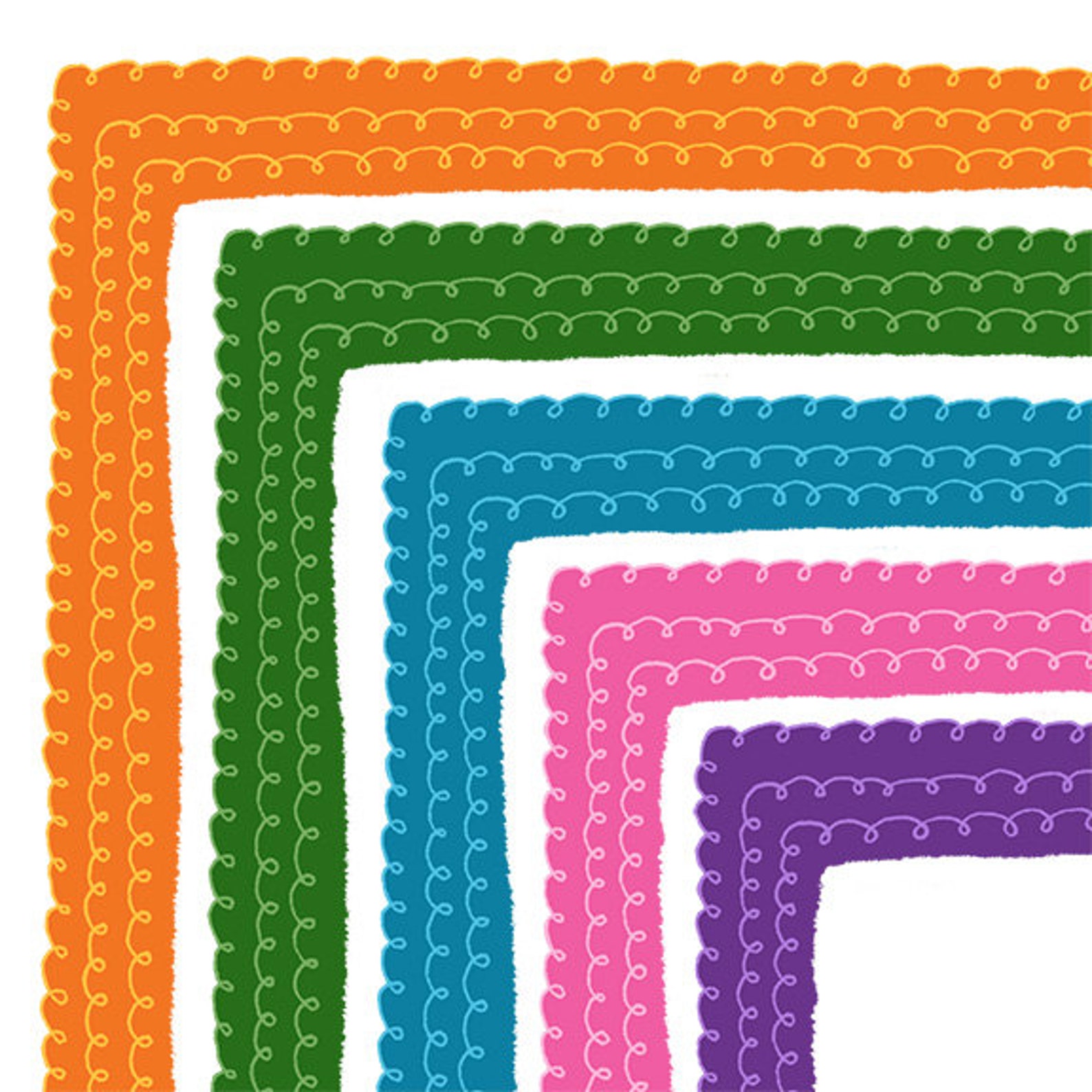 Curly Q Clipart Border Set | Bright and Colorful Clipart Borders - Etsy