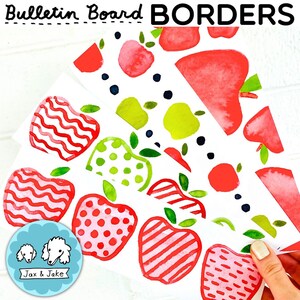 Printable Watercolor School Bulletin Board Borders - Crayon, Apple ...