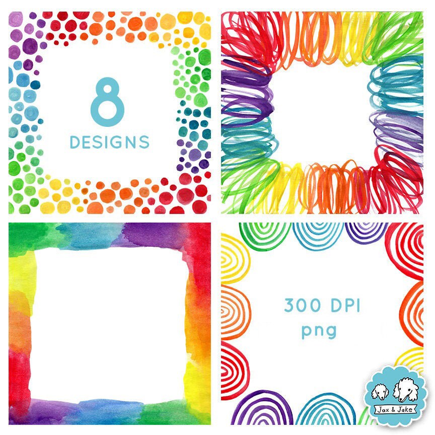 SQUARE Rainbow Watercolor Borders + Backgrounds | Teacher Rainbow ...